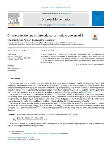 Pdf On Overpartition Pairs Into Odd Parts Modulo Powers Of 2