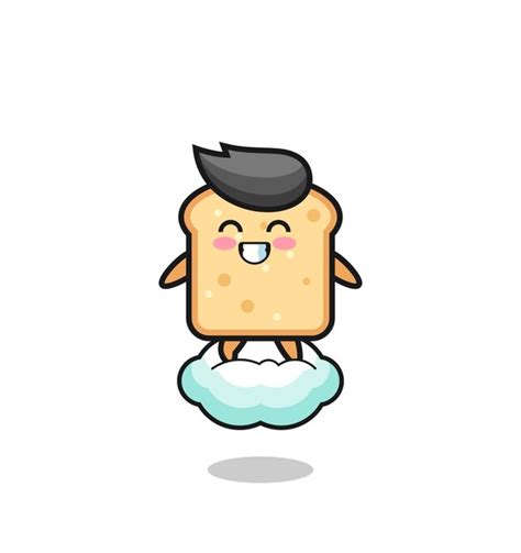떠 다니는 구름을 타고 귀여운 빵 일러스트 프리미엄 벡터