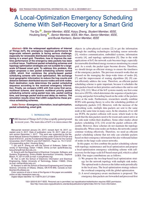 Pdf A Local Optimization Emergency Scheduling Scheme With Self Recovery For A Smart Grid