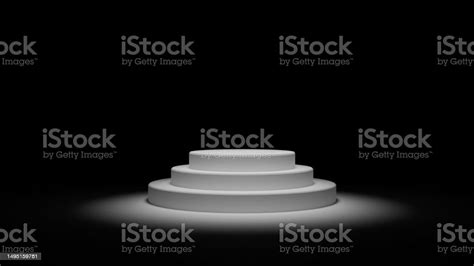 실린더 연단의 3d 그림입니다 빛나는 빛 반원은 장면을 겹칩니다 추상적인 최소한의 장면 모형 제품 전시 무대 진열장