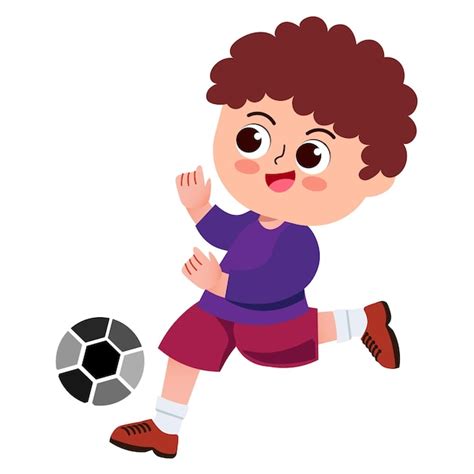 축구를 하는 행복한 귀여운 소년 프리미엄 벡터