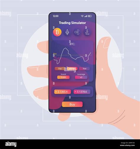 Trading Simulation Smartphone Interface Vector Template Mobile App Page Violet Design Layout