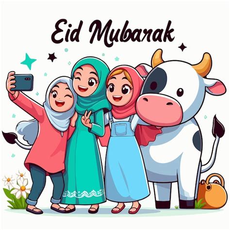 Girls Are Taking Selfies With Cows In The Joy Of Eid Premium AI