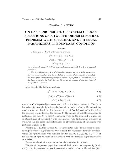 Pdf On Basis Properties Of System Of Root Functions Of A Fourth Order