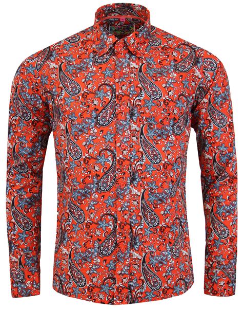 MADCAP ENGLAND Tabla Paisley Retro Psychedelic Mod Shirt In Red