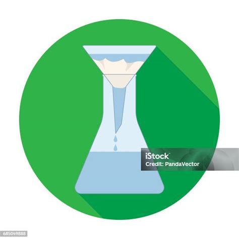 白い背景に分離されたフラットスタイルの円錐フラスコのアイコンの水溶液の濾過水ろ過システムシンボルストックベクトルイラスト じょうごの