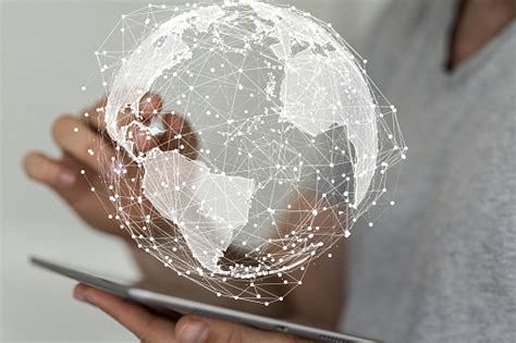 3d Rendering Of Global Digital Connections Floating On A Businessmans