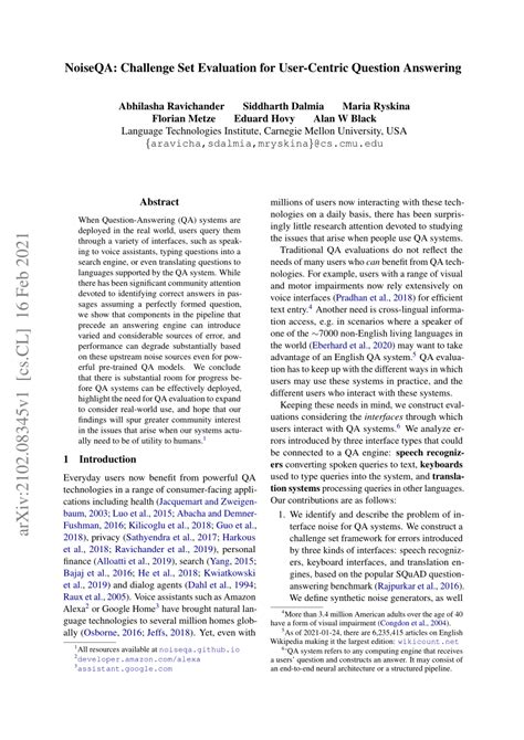 Pdf Noiseqa Challenge Set Evaluation For User Centric Question Answering