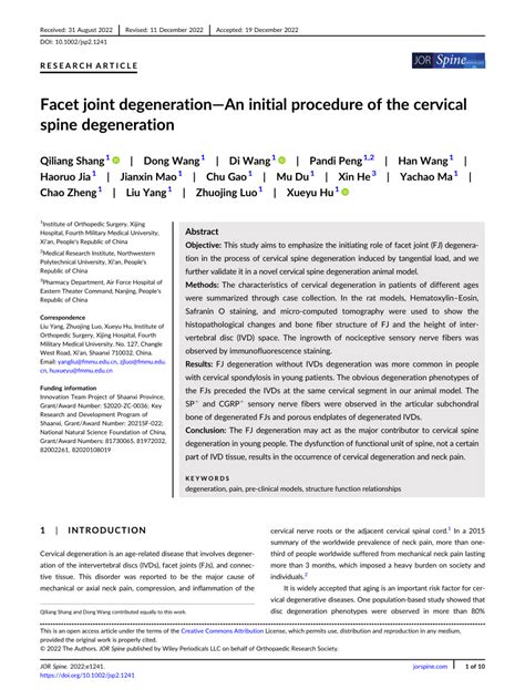 Pdf Facet Joint Degeneration—an Initial Procedure Of The Cervical Spine Degeneration