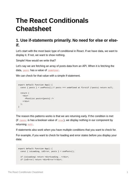 The React Conditionals Cheatsheet Pdf Computer Programming Software Engineering