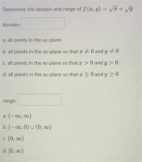 Solved Determine The Domain And Range Of F X Y X Y Domain Chegg Com