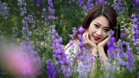 Wallpaper Face Women Outdoors Model Depth Of Field Flowers Long