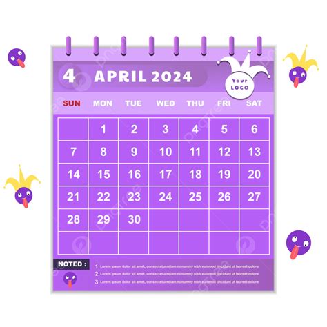 A O Calendario De 2024 Mes Abril Gradiente P Rpura Vector Png