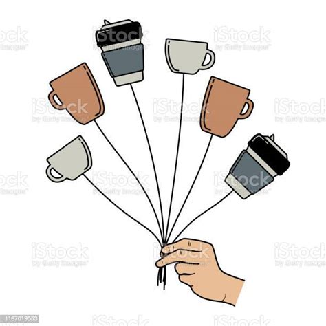 컵 공기 풍선 같은 뜨거운 커피의 잔을 들고 손 커피 숍 집 또는 메뉴에 대한 개념 개념에 대한 스톡 벡터 아트 및 기타 이미지 개념 공부 그리기 Istock