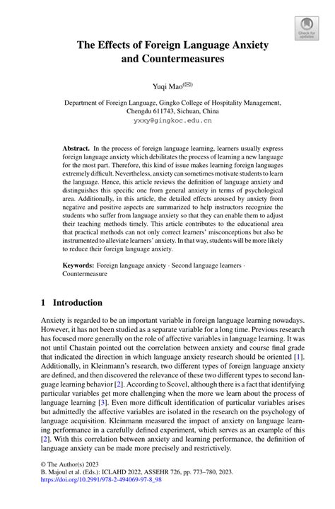 Pdf The Effects Of Foreign Language Anxiety And Countermeasures