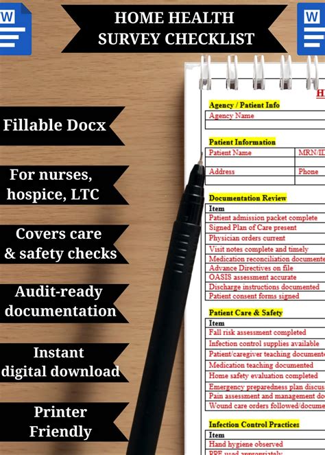 Home Health Survey Checklist Editable Word Document Nursing Form