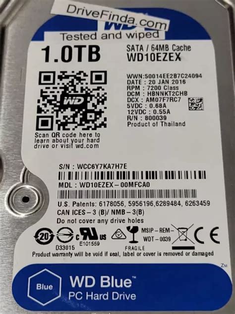 WESTERN DIGITAL WD10EZEX-00MFCA0 WCC6 HBNNKT2CHB REV P1 2060-800039-001 ...