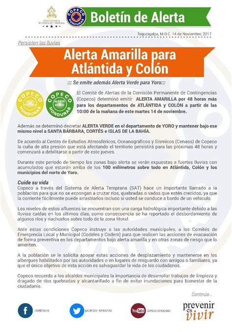 Copeco Decreta Alerta Amarilla Para Atlántida Y Colón Criteriohn