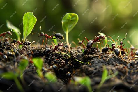 Closeup Of Busy Ant Colony Displaying Cooperative Behavior And Teamwork