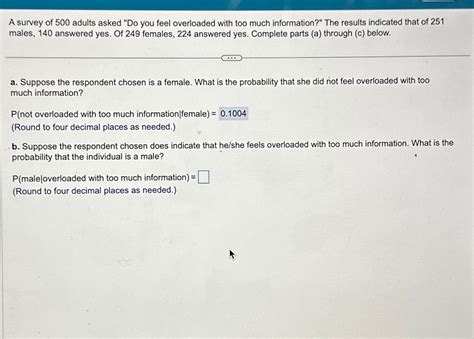 solved a survey of 500 ﻿adults asked do you feel overloaded