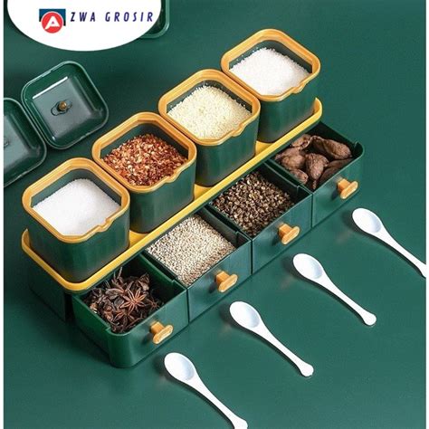 Jual TEMPAT BUMBU DAPUR SET 4 IN 1 WADAH GULA KOPI GARAM BUMBU DAPUR