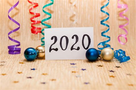 Happy New Year 2020 Card With Numbers And Colorful Decorations On
