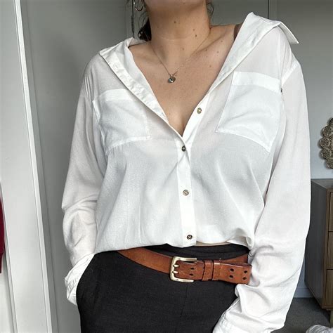 Calvin Klein White Button Up Blouse A Staple In Any Depop