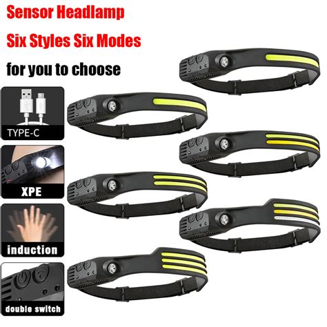 Sensor Farol Cob Led Cabeça Lâmpada Recarregável 10 Modos De Iluminação