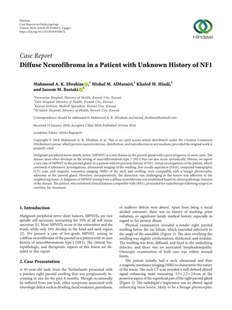 Pdf Diffuse Neurofibroma In A Patient With Unknown History Of Nf1