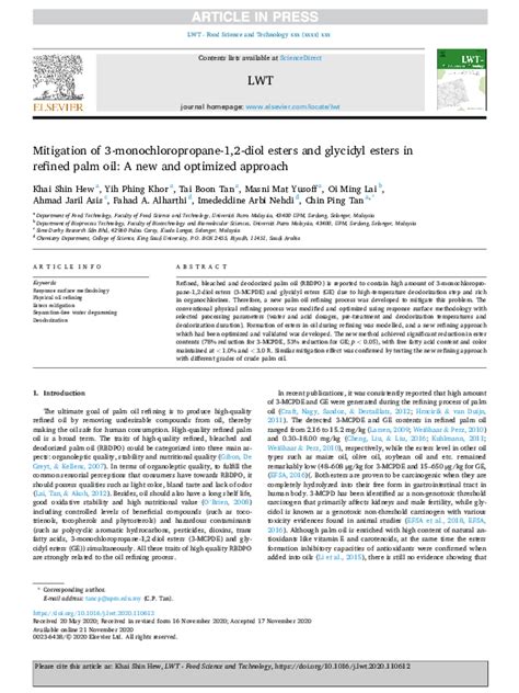 Pdf Mitigation Of 3 Monochloropropane 12 Diol Esters And Glycidyl