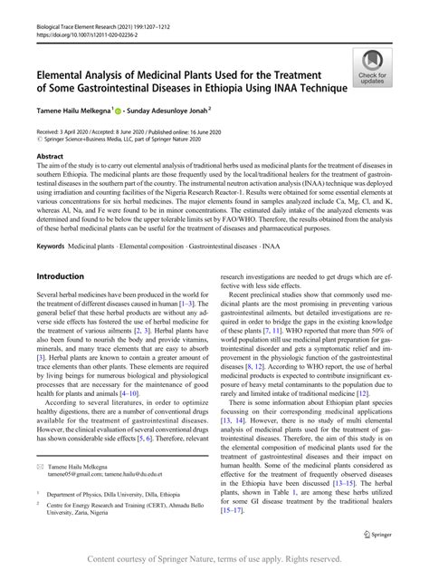 Elemental Analysis Of Medicinal Plants Used For The Treatment Of Some