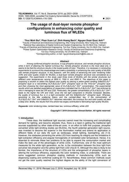 The Usage Of Dual Layer Remote Phosphor Configurations In Enhancing Color Quality And Luminous