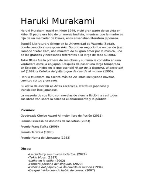 Biografía De Haruki Murakami Pdf
