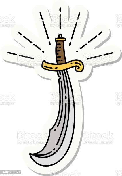 Sticker Of Tattoo Style Scimitar Sword向量圖形及更多三日月刀圖片 三日月刀 傳統 刀刃 Istock