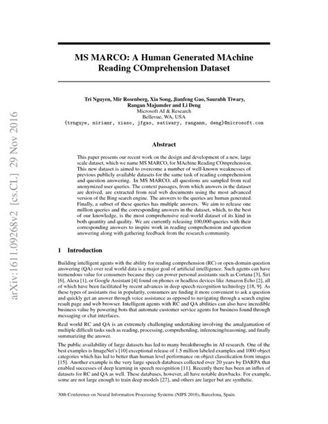 Ms Marco A Human Generated Machine Reading Comprehension Dataset Deepai
