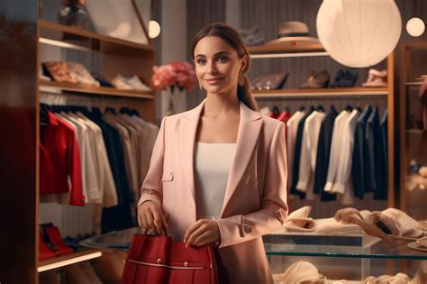Premium Photo The Beautiful Shop Assistant Is Introducing The Latest