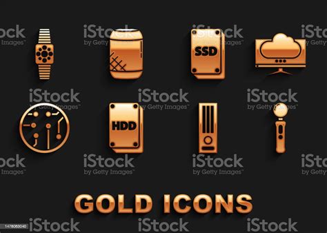 하드 디스크 드라이브 Hdd 컴퓨터 모니터 화면 게임 패드 비디오 게임 콘솔 프로세서 Ssd 카드 스마트 워치 및 음성 지원 아이콘을 설정합니다 벡터 Brand Name