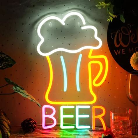 Beer Neon Sign Led Wall Signs Lights Dimmerandswitch Light Up Neon Night