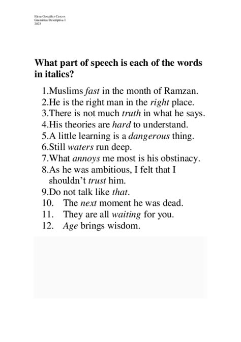Exercise Parts Of Speech Pdf