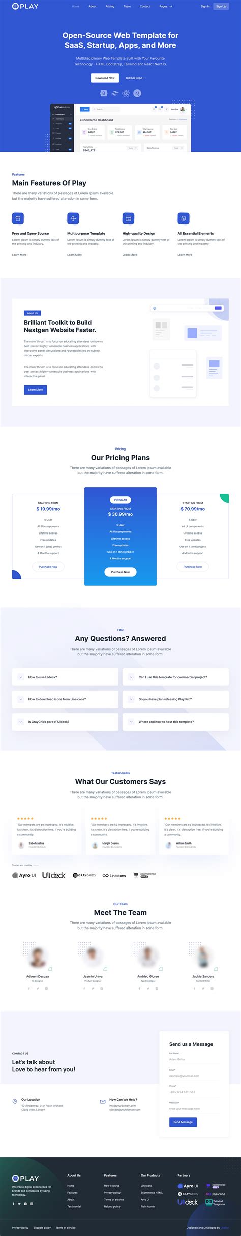 Play Free Bootstrap Landing Page HTML Template
