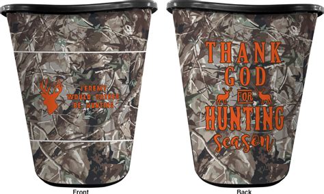 Hunting Camo Waste Basket Double Sided Black Personalized
