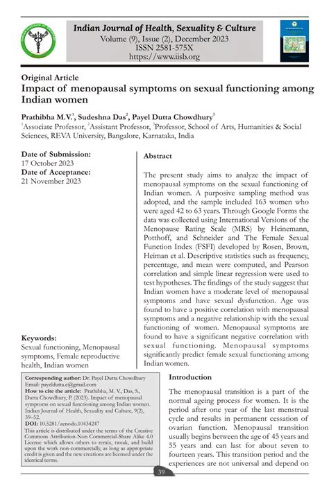 Pdf Impact Of Menopausal Symptoms On Sexual Functioning Among Indian