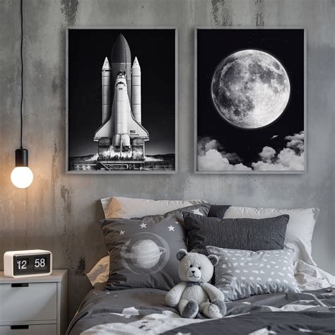 Cosmos Lunar Wall Art Set Of 2 Nasa Rocket Shuttle Space Planet Moon