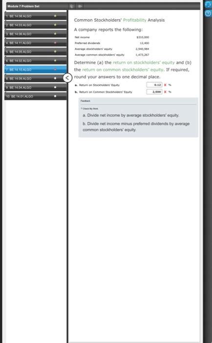 Solved Common Stockholders Profitability Analysis A Company