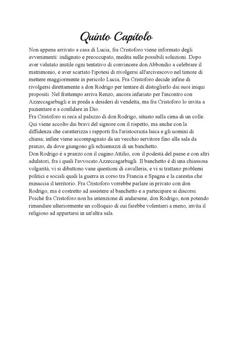 Riassunto Quinto Capitolo Dei Promessi Sposi Docsity