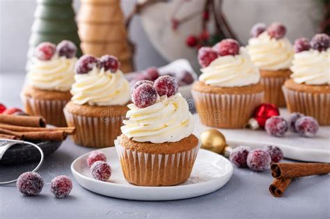 Sugared Cranberry Spiced Cupcakes With Cream Cheese Frosting Stock