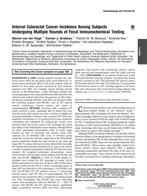 Interval Colorectal Cancer Incidence Among Subject Pdf Colorectal