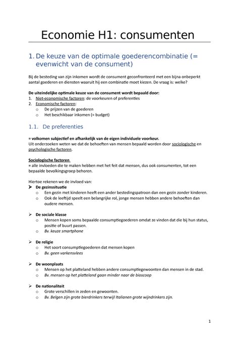 Economie H1 Samenvatting Eerste Hoofdstuk 2020 2021 Economie H1