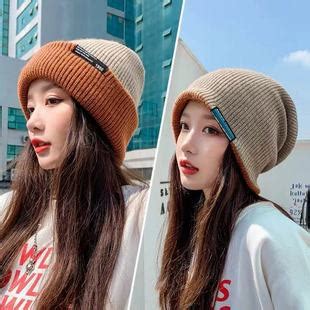 网红帽子毛线帽女秋冬韩版百搭潮素颜贴标保暖冷帽大头围毛针织帽 阿里巴巴