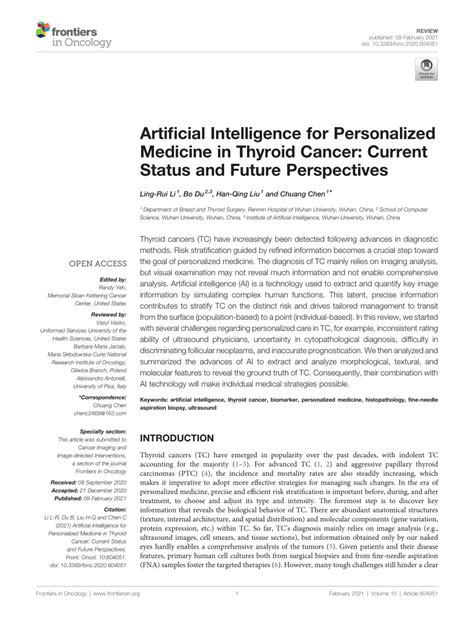 Pdf Artificial Intelligence For Personalized Medicine In Thyroid Cancer Current Status And